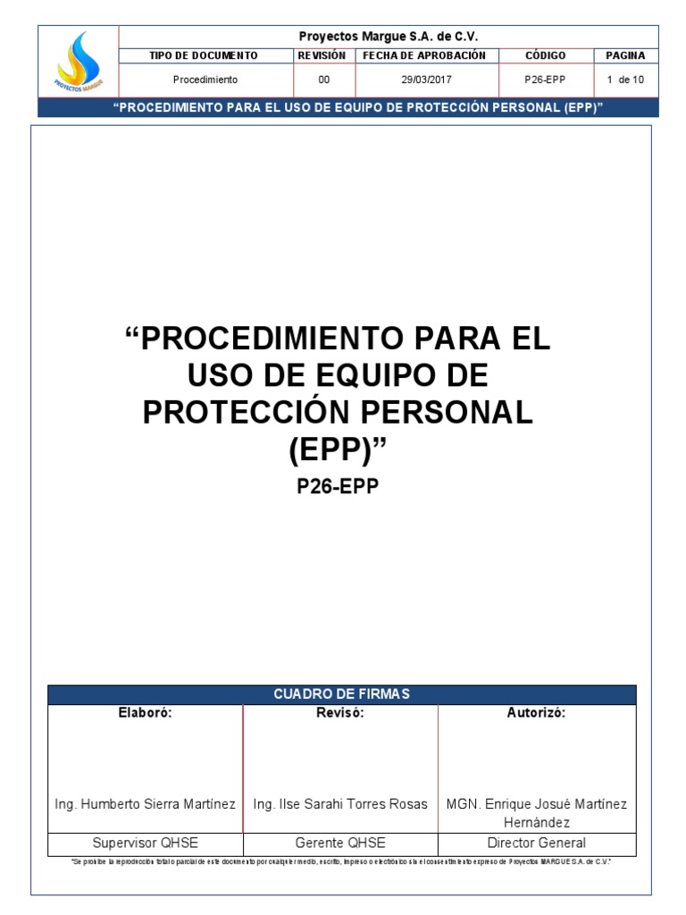 P26-EPP Proc. para Uso de EPP | PDF | Sistema de manejo de calidad