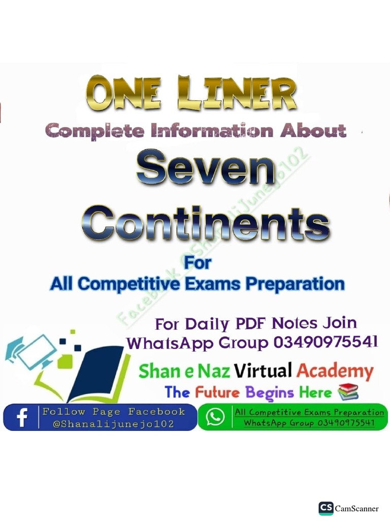 Seven Continents One Liner Information PDF | PDF