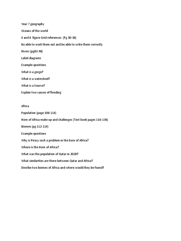 (121371) Year 7 Geography Revision and Examples | PDF
