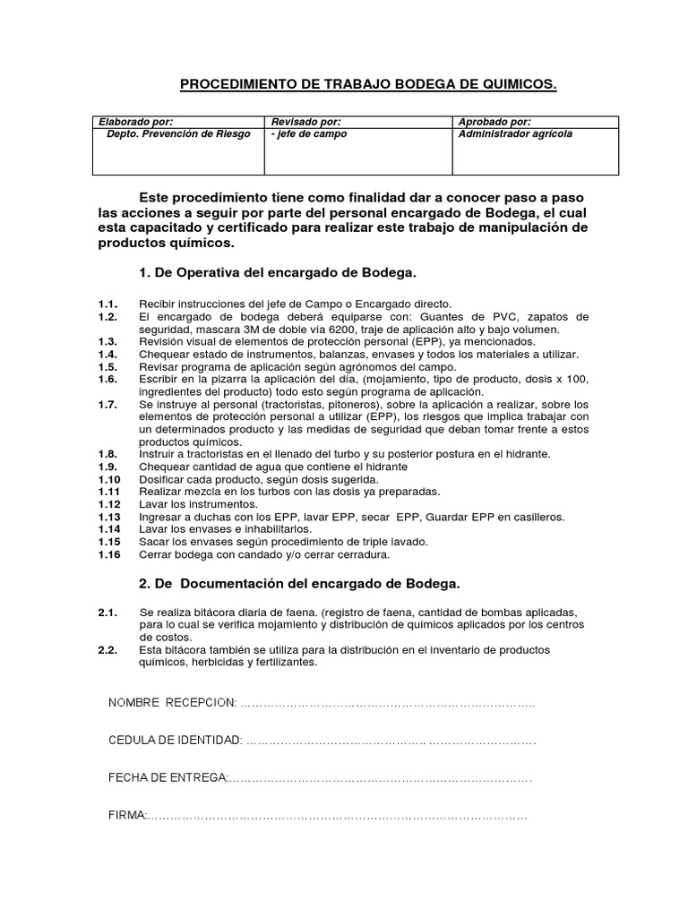 Procedimiento #4 de Bodega de Quimicos | PDF | Tecnología e ingeniería