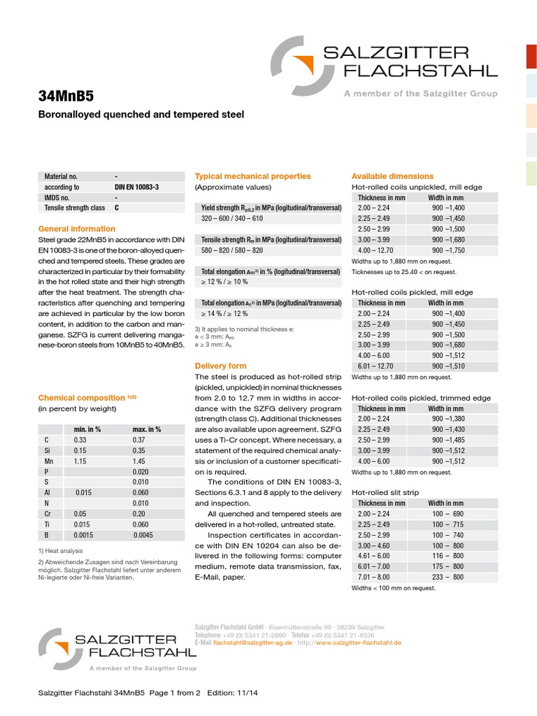 Alloy 34MnB5 | PDF | Heat Treating | Secondary Sector Of The Economy