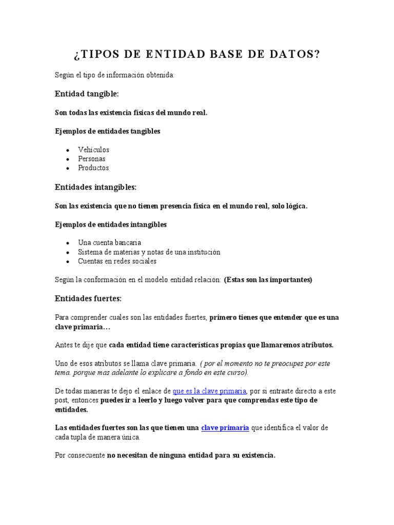 Entidades Fuertes y Débiles en Bases de Datos | PDF | Crecimiento ...