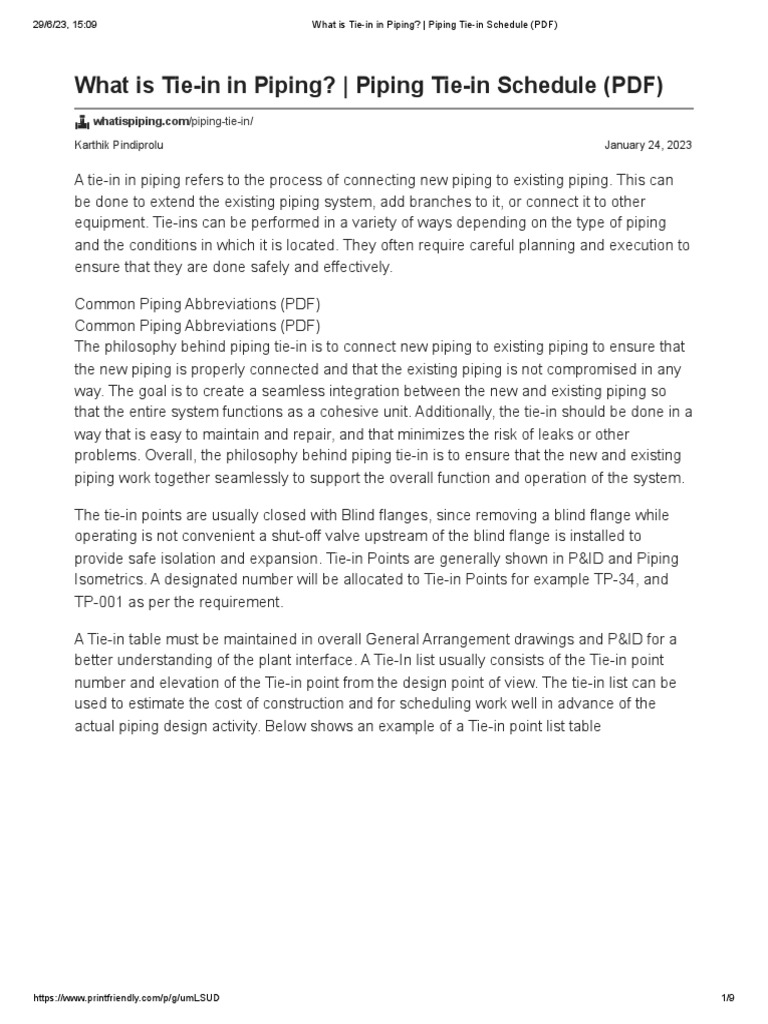 What Is Tie-In in Piping - Piping Tie-In Schedule PDF | PDF | Pipe (Fluid Conveyance) | Valve