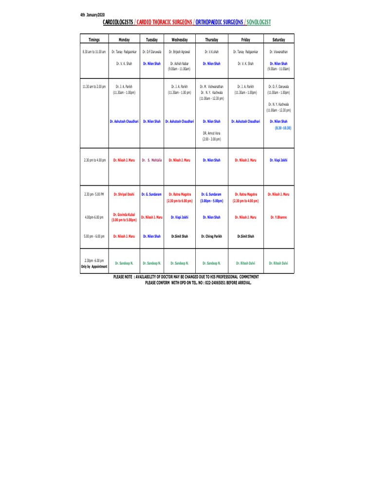 Opd Schedule | PDF