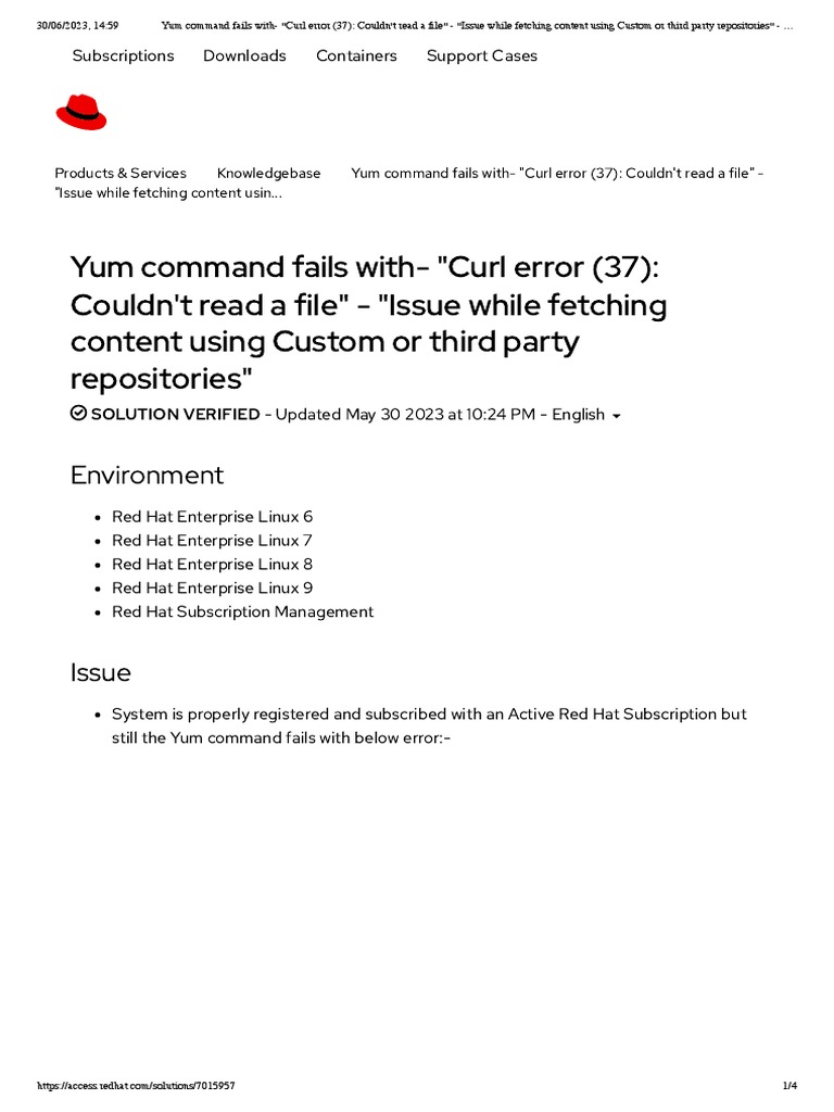 Yum Command Fails With-"Curl Error (37) : Couldn't Read A File" - "Issue While Fetching Content ...