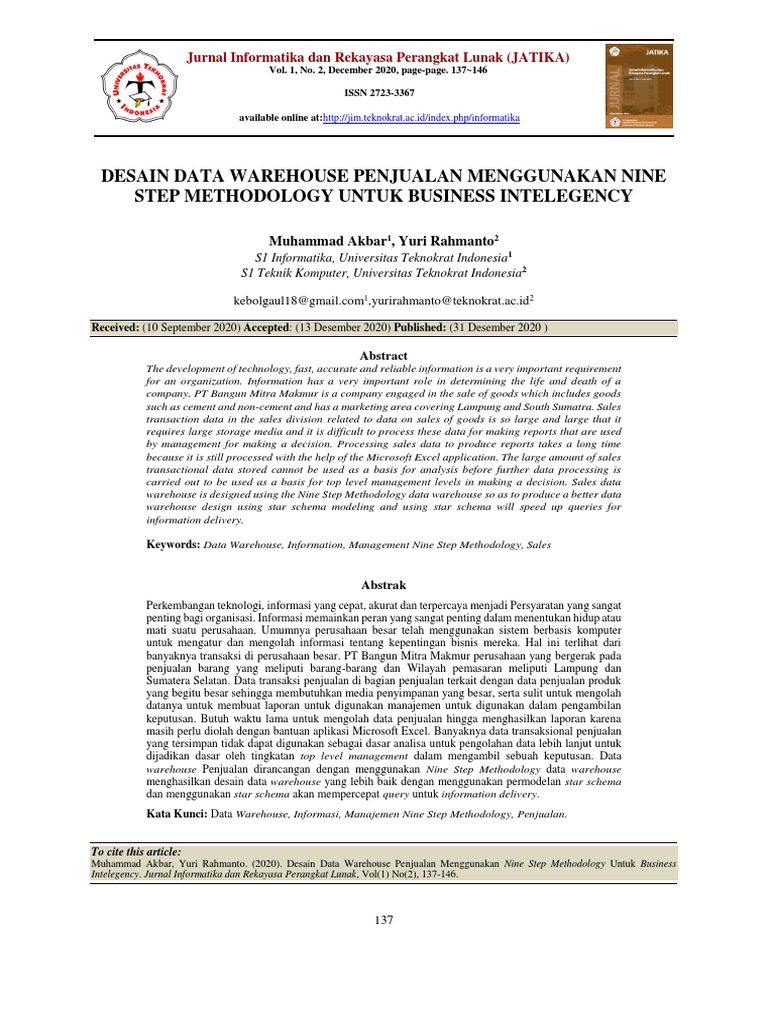 Desain Data Warehouse Penjualan Menggunakan Nine Pdf Data Warehouse