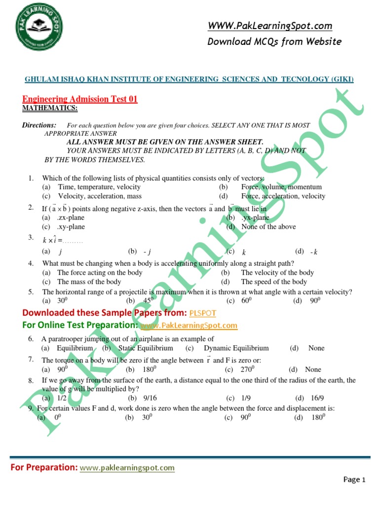 GIKI Past Paper PakLearningSpot | PDF | Electrical Resistivity And ...