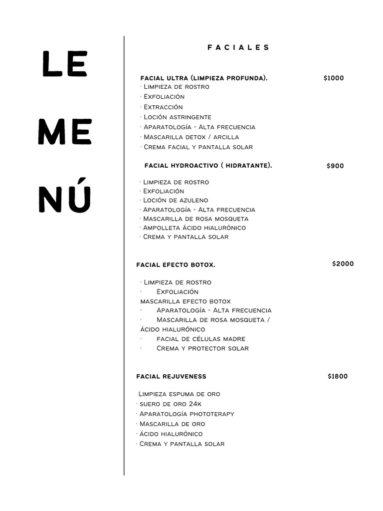 Menú de Faciales | PDF