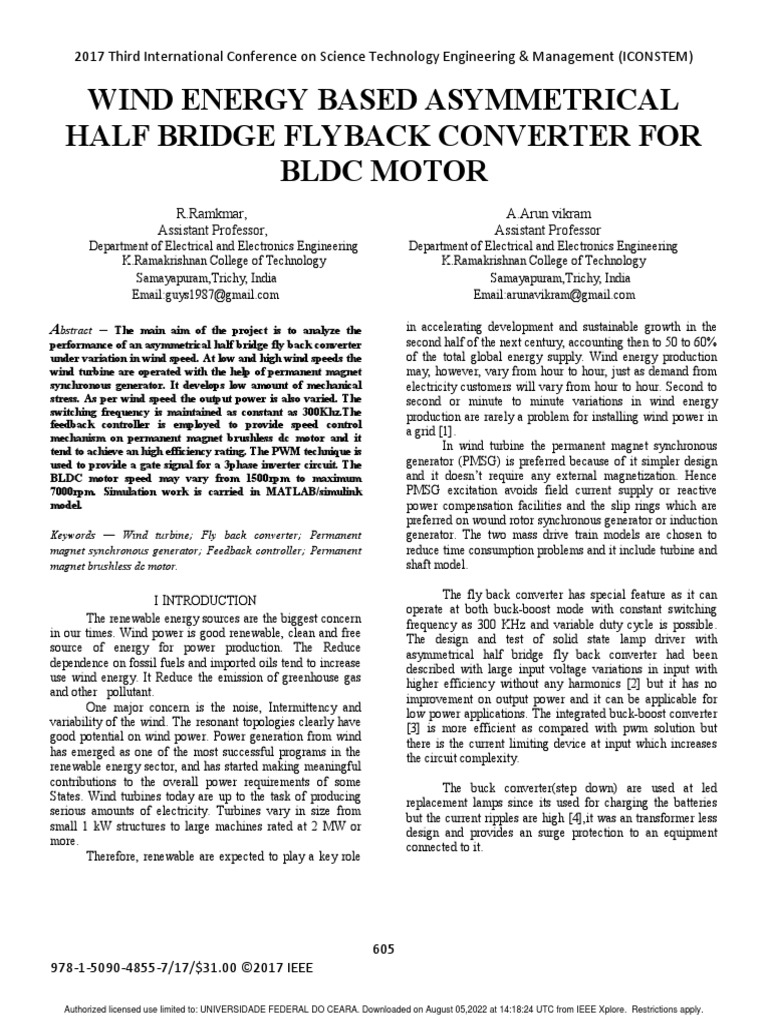 Wind Energy Based Asymmetrical Half Bridge Flyback Converter For BLDC ...