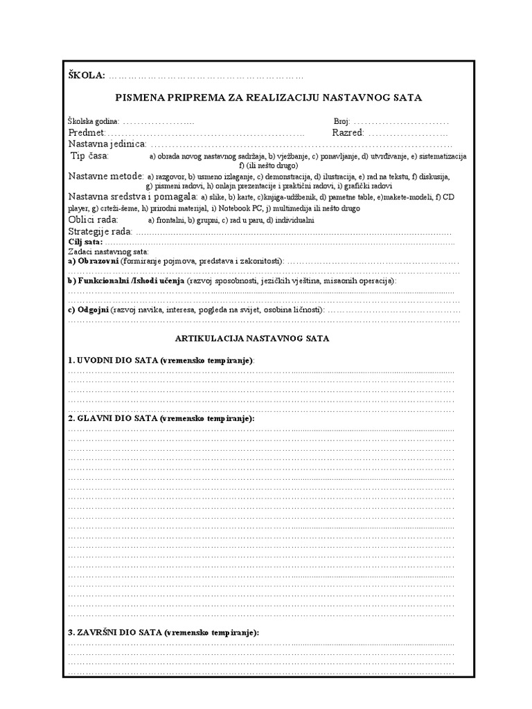 Obrazac Pripreme Br. 1 | PDF