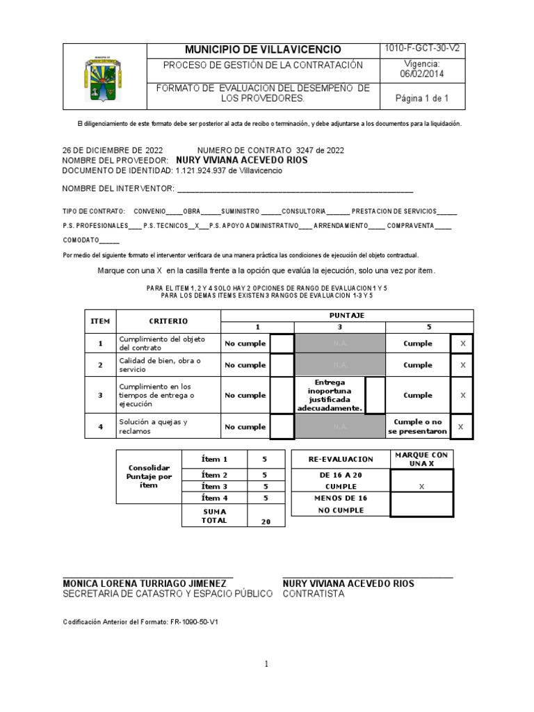 1010-F-GCT-30-V2 Evaluacion Proveedores | PDF | Evaluación | Business