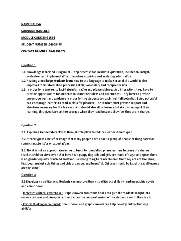 Name:Palesa Surname:Mailula Module Code:Eng1516 STUDENT NUMBER:64668495 ...