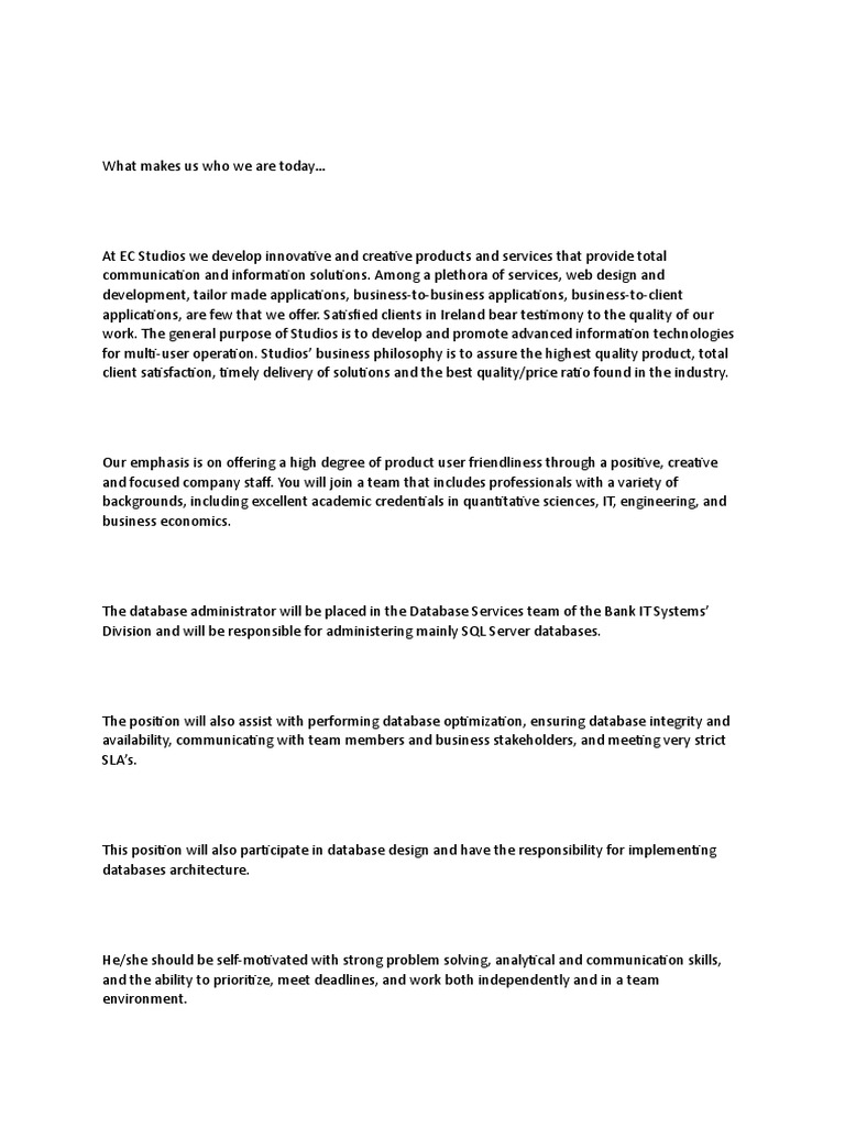 SQL Database Administrator | PDF | Databases | Microsoft Sql Server