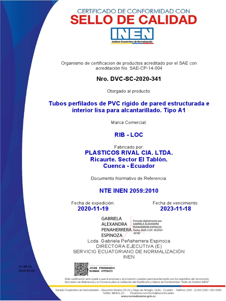 Otros 6 - CERTIFICADO DE CONFORMIDAD CON SELLO DE CALIDAD INEN | PDF