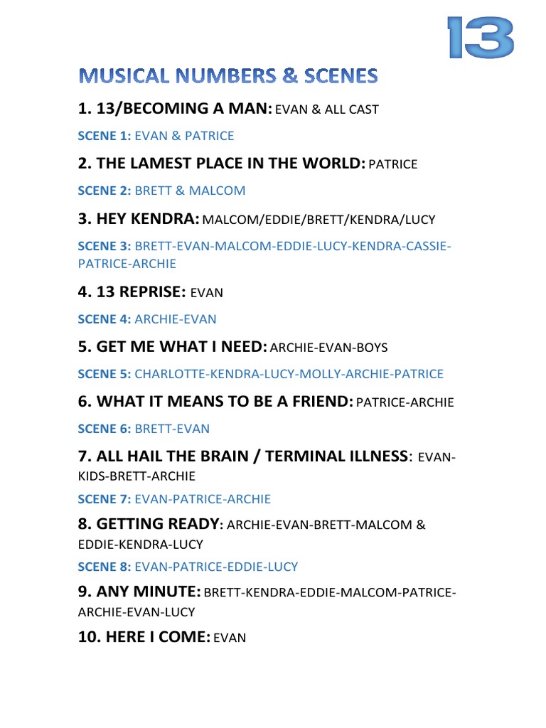 13 Musical Numbers & Scenes | PDF