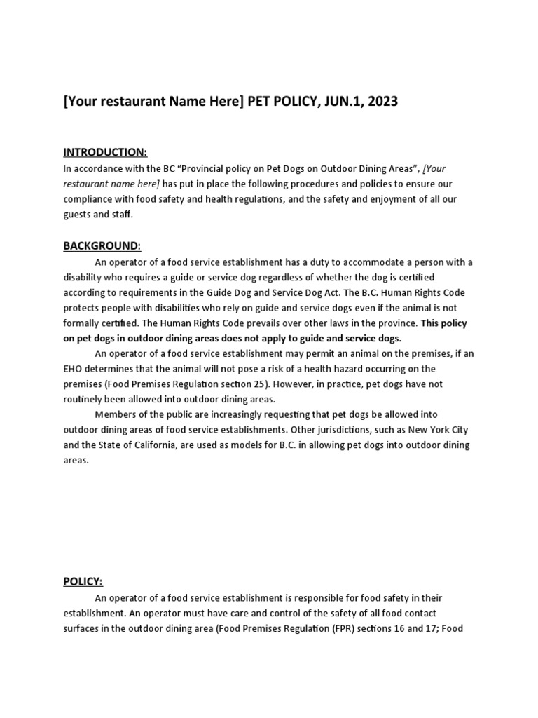 Pet Dog Policy for Outdoor Dining | PDF | Pet | Restaurants