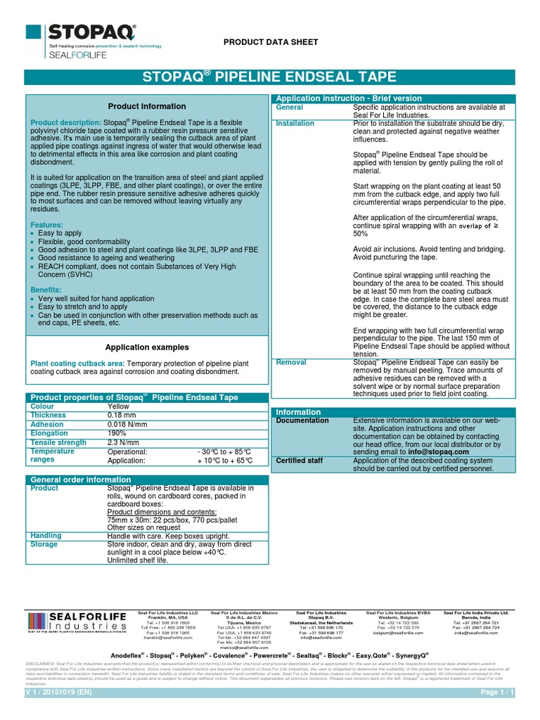 PDS Stopaq Pipeline Enseal Tape V1 en | PDF | Coating | Pipe (Fluid ...