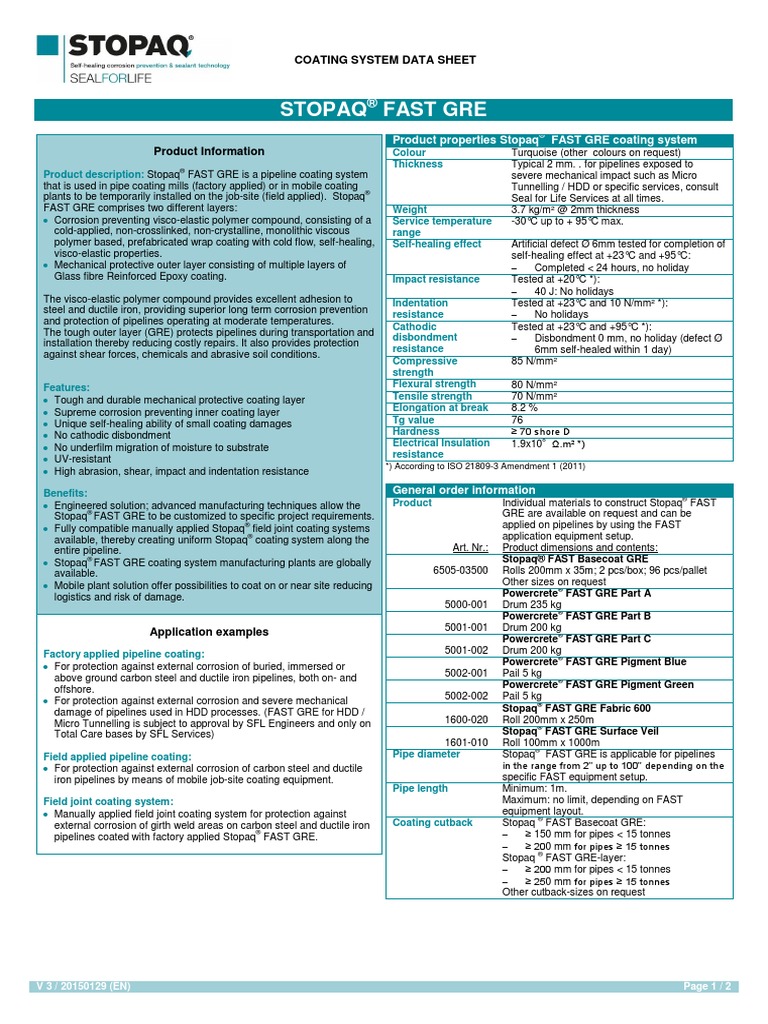 CSDS Stopaq FAST GRE V3 | PDF | Coating | Pipe (Fluid Conveyance)