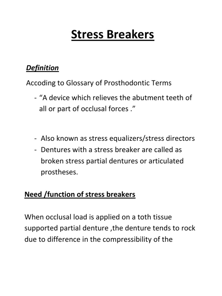 Stress Breakers in RPD: Types & Functions | PDF | Dentures | Human Tooth
