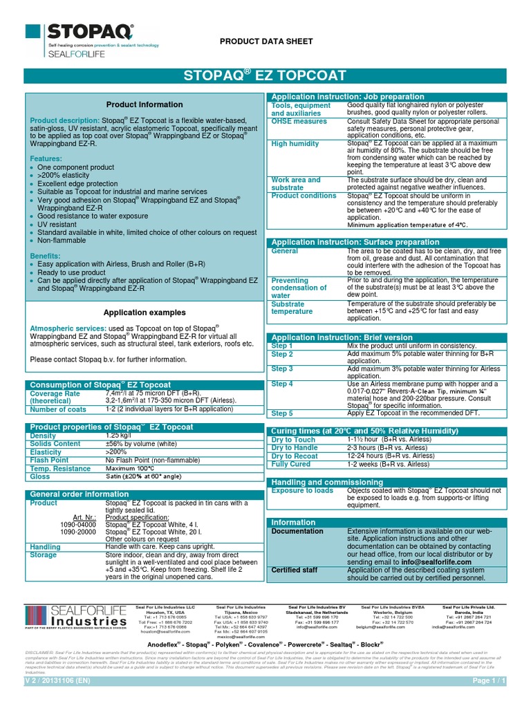 PDS Stopaq EZ Topcoat V2 en | PDF | Water | Humidity