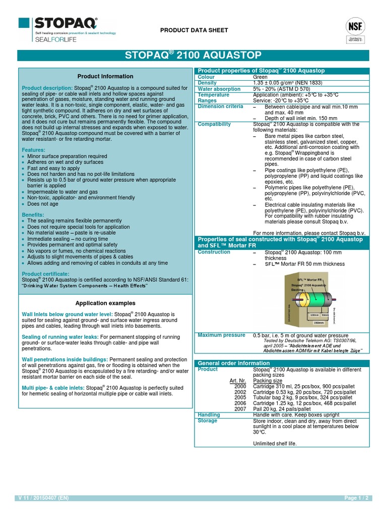 PDS Stopaq 2100 Aquastop V11 EN | PDF | Pipe (Fluid Conveyance ...