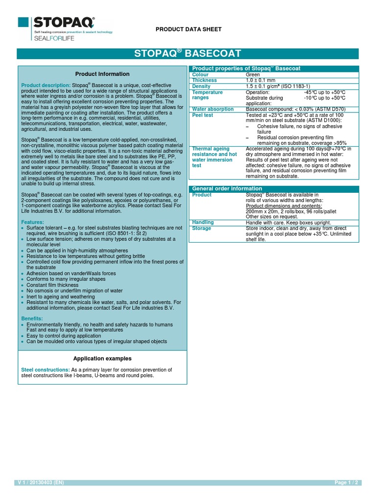 PDS Stopaq Basecoat V1 EN1 | PDF | Corrosion | Water