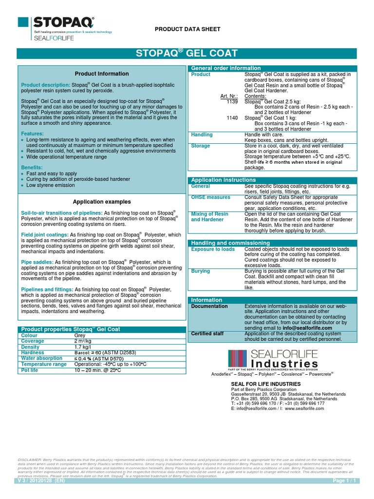 PDS Stopaq Gel Coat V3 en | PDF | Corrosion | Coating