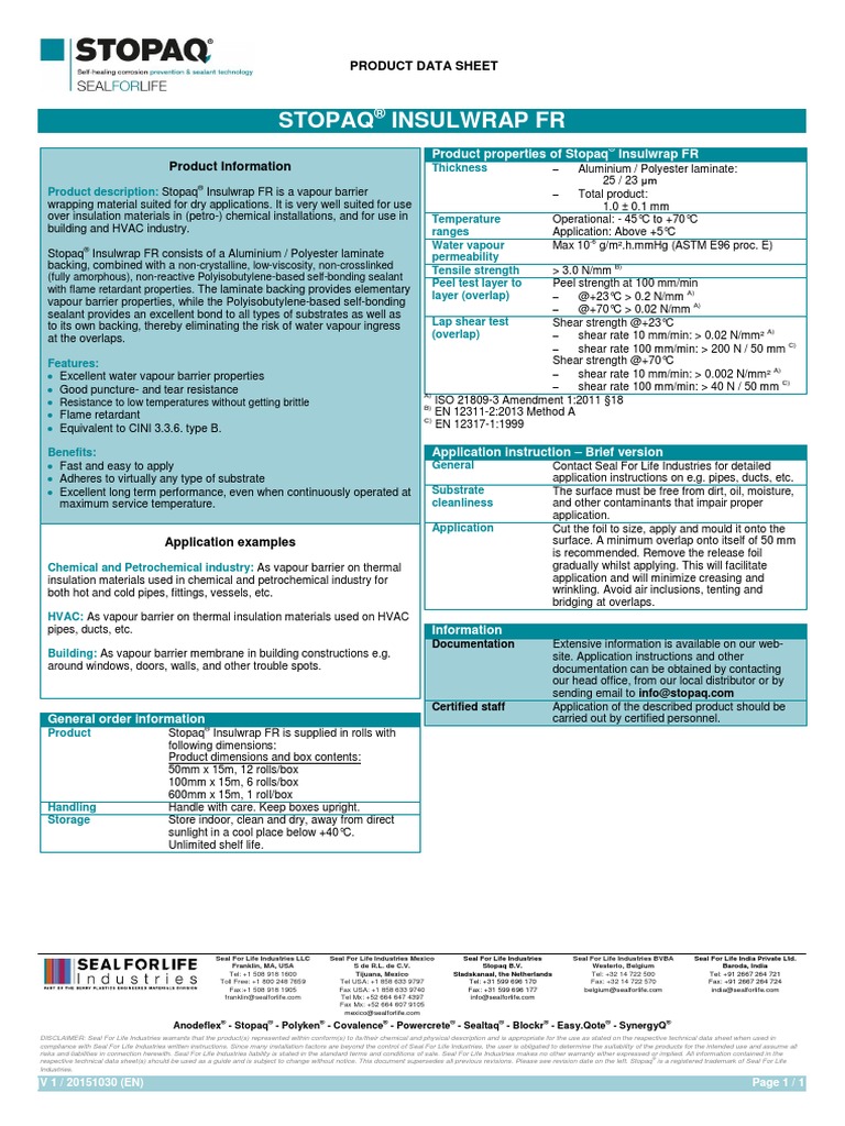 PDS Stopaq Insulwrap FR V1 en | PDF | Building Insulation | Duct (Flow)