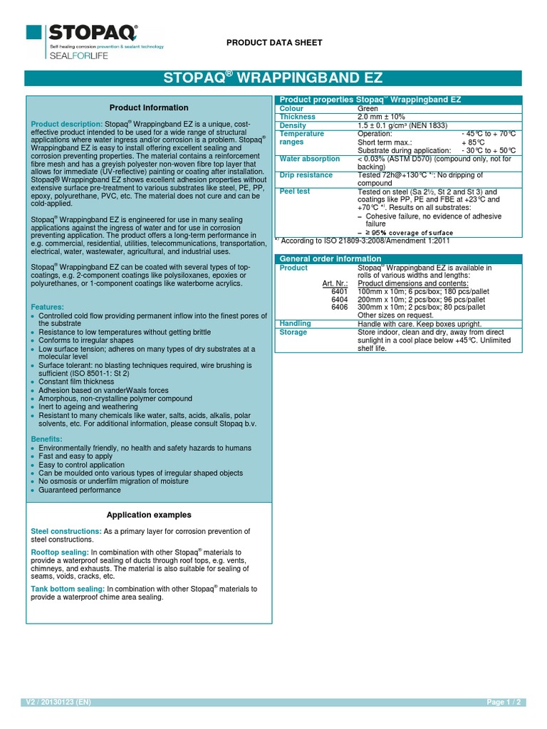 PDS Stopaq Wrappingband EZ V2 en | PDF | Coating | Corrosion