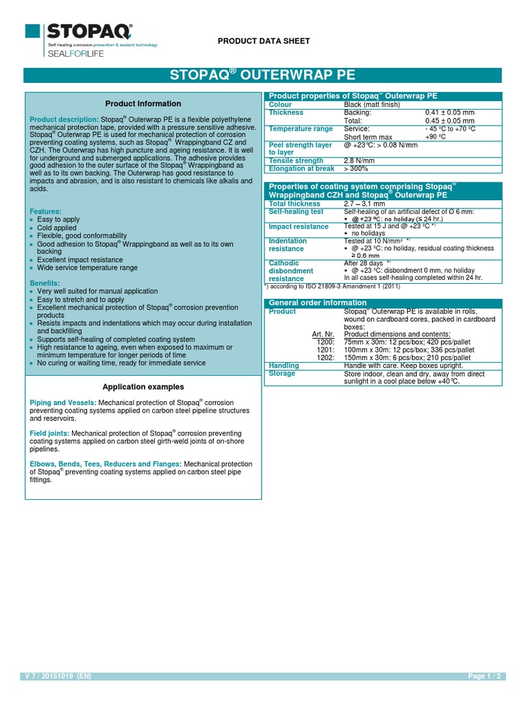 PDS Stopaq Outerwrap PE V7 en | PDF | Corrosion | Pipe (Fluid Conveyance)