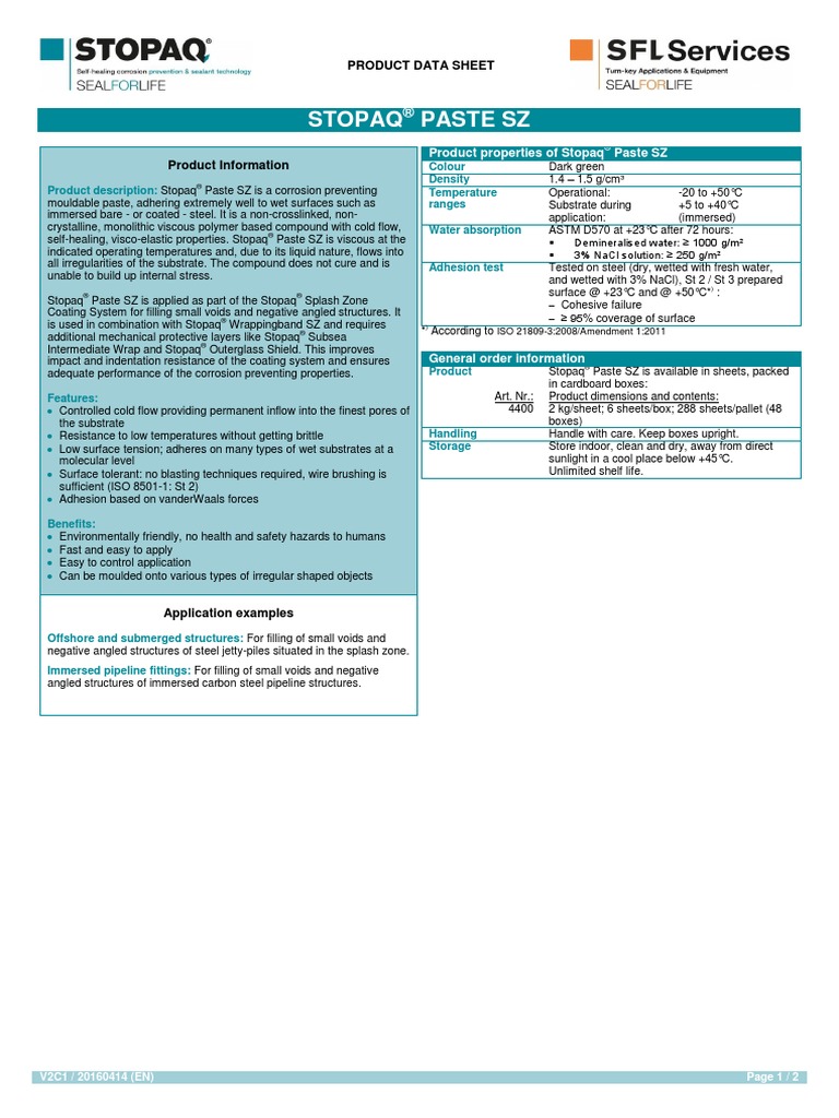 Pds Stopaq Paste SZ v2c1 en | PDF | Coating | Corrosion