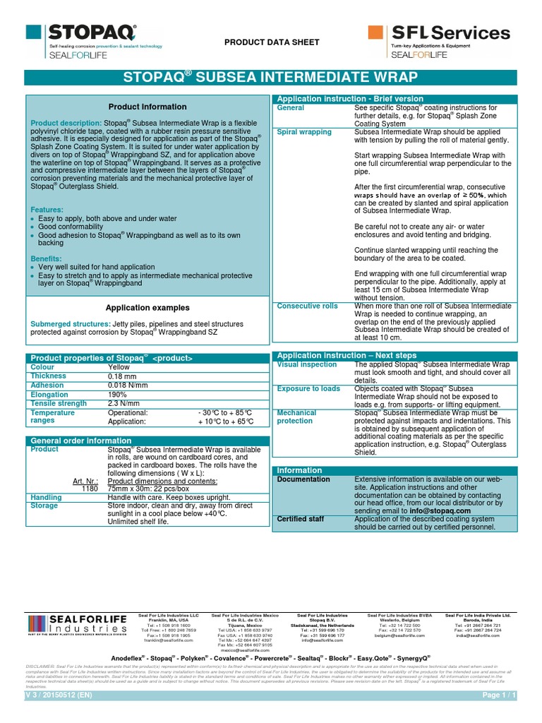 PDS Stopaq Subsea Intermediate Wrap V3 en | PDF | Corrosion | Coating