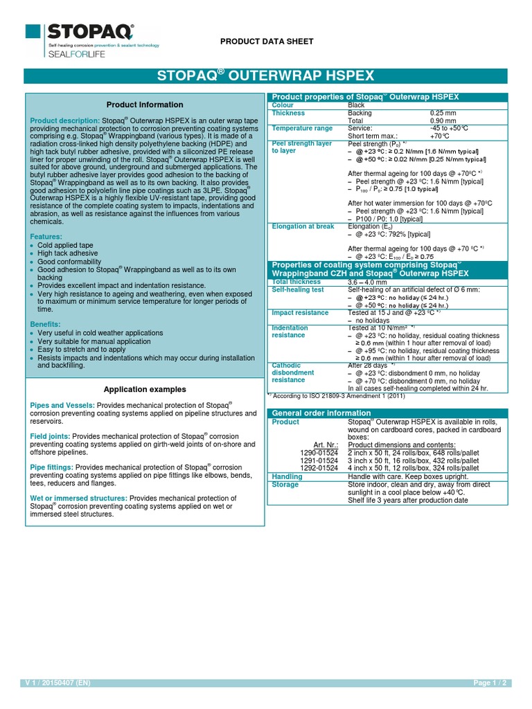 PDS Stopaq Outerwrap HSPEX V1 en | PDF | Polyethylene | Pipe (Fluid ...