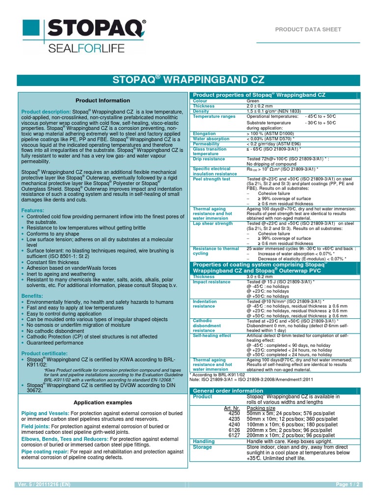 PDS Stopaq Wrappingband CZ V5 en | PDF | Corrosion | Coating