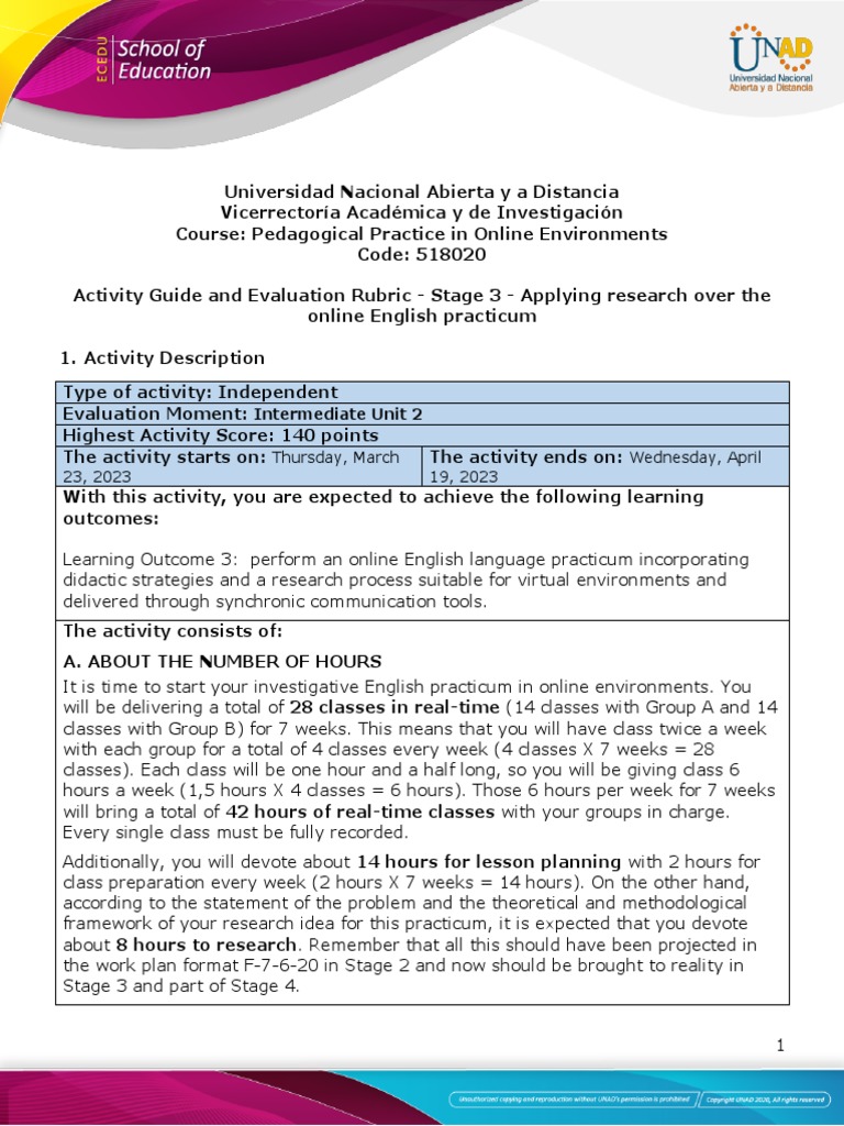 Activity guide and evaluation rubric - Unit 2 - Stage 3 - Applying ...