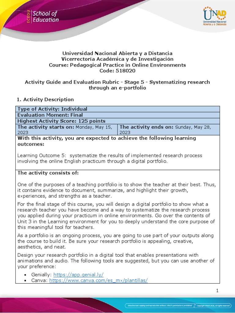 Activity Guide and Evaluation Rubric - Unit 3 - Stage 5 - Systematizing ...