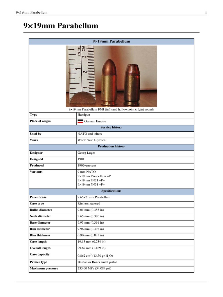 9×19mm Parabellum | PDF | Pistol And Rifle Cartridges | Dynamics (Mechanics)