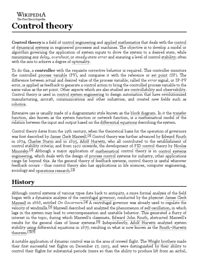 Control Theory - Wikipedia | PDF | Control Theory | Control System