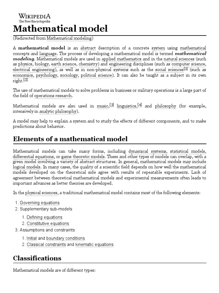 Mathematical Model - Wikipedia | Download Free PDF | Mathematical Model | Nonlinear System