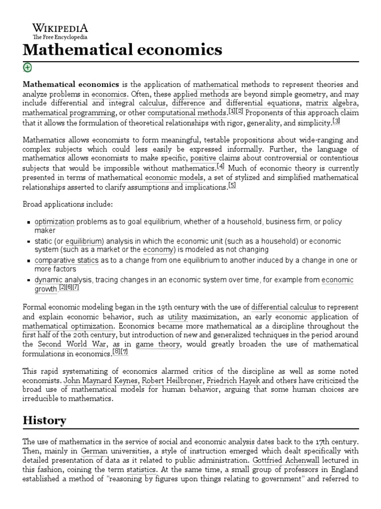 Mathematical Economics - Wikipedia | PDF | Mathematical Economics ... Mathematical Economics - Wikipedia | PDF | Mathematical Economics ...