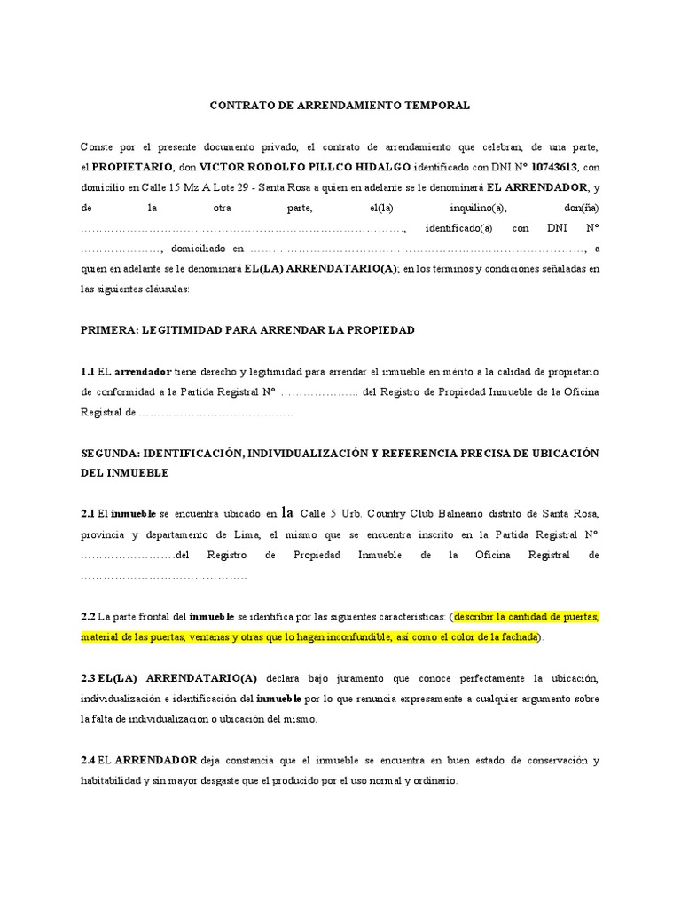 Modelo de Contrato de Arrendamiento Temporal | PDF | Juez | Bancos