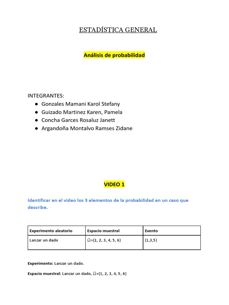 Grupo 4 Estadistica General | PDF | Probabilidad | Estadísticas