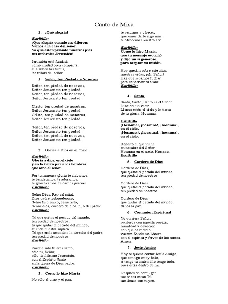 Canto de Misa | PDF | eucaristía | Adoración Cristiana Y Liturgia