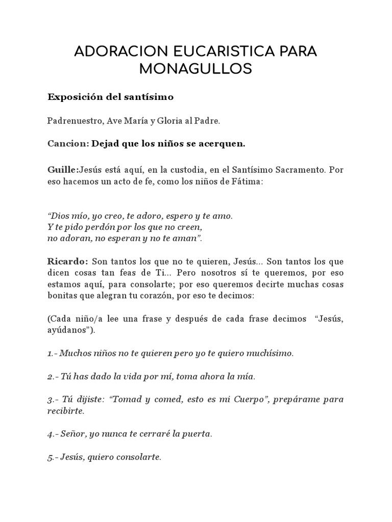 Adoracion Eucaristica para Monagullos | PDF | eucaristía | Oración