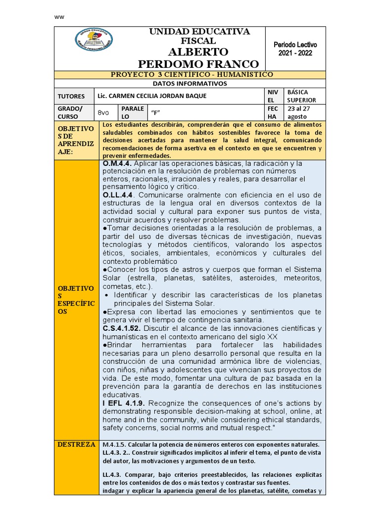 Proyecto 3 Semana 1 Octavo | PDF | Bancos | Conocimiento