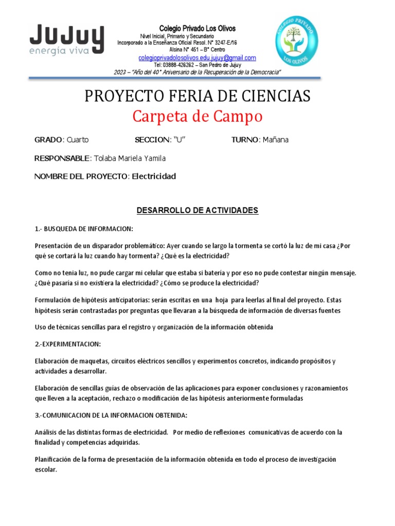 Proyecto Feria de Ciencias Carpeta de Campo | PDF | Enseñando ...