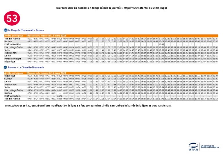 Horaires Ligne 53 Rennes 2023 | PDF