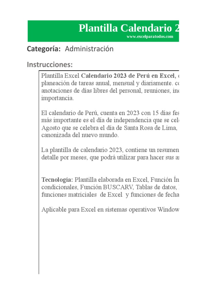 100.calendario 2023 Peru - BIS | PDF | Días festivos | Calendario