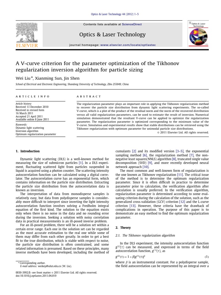 Optics & Laser Technology: Wei Liu, Xianming Sun, Jin Shen | PDF | Errors And Residuals ...
