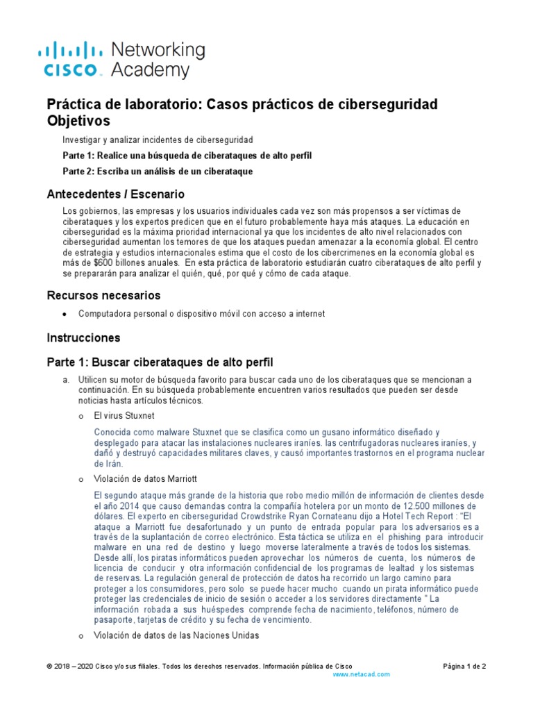 1.1.6 Lab - Cybersecurity Case Studies | PDF | Suplantación de identidad | La seguridad informática